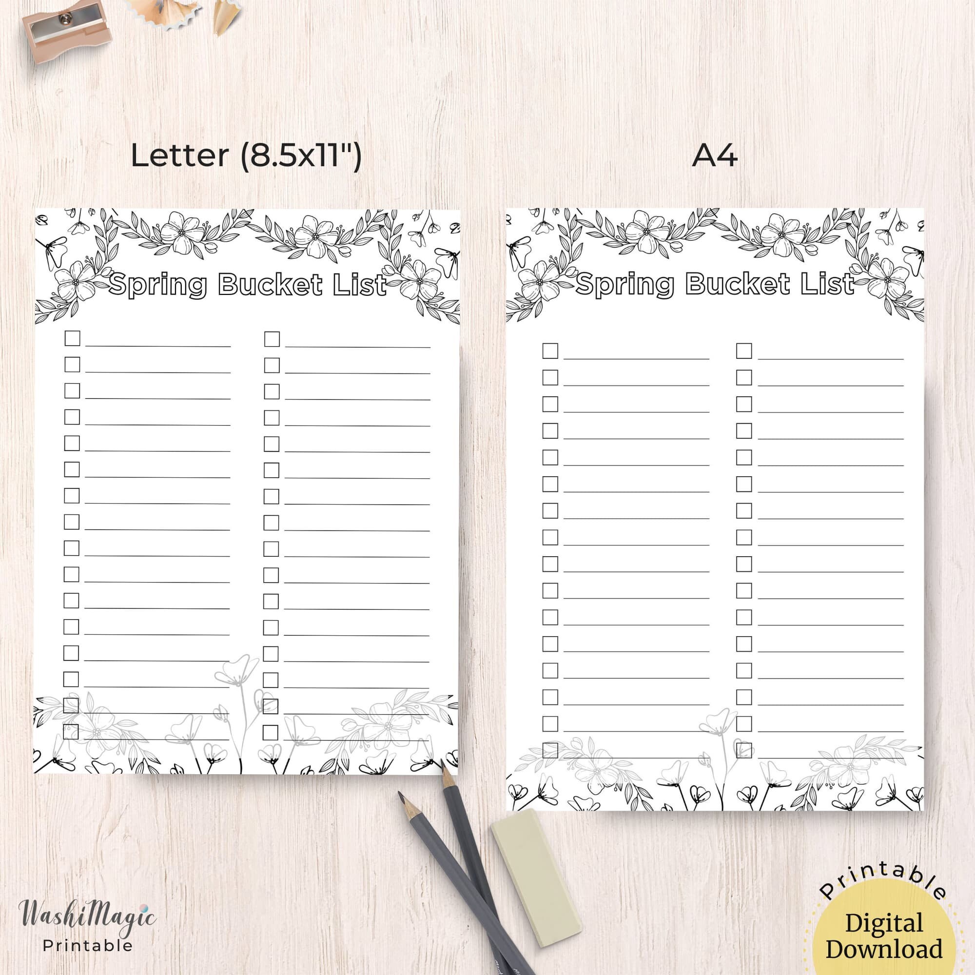 Spring Bucket List Coloring Page Template Printable, Spring Break ...