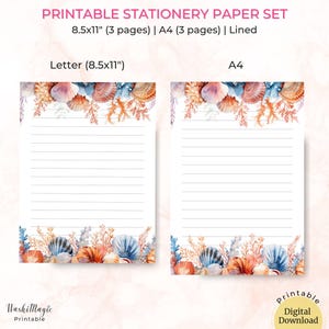 Printable Seashell Stationery Paper Set, Grid Paper, Lined Paper ...