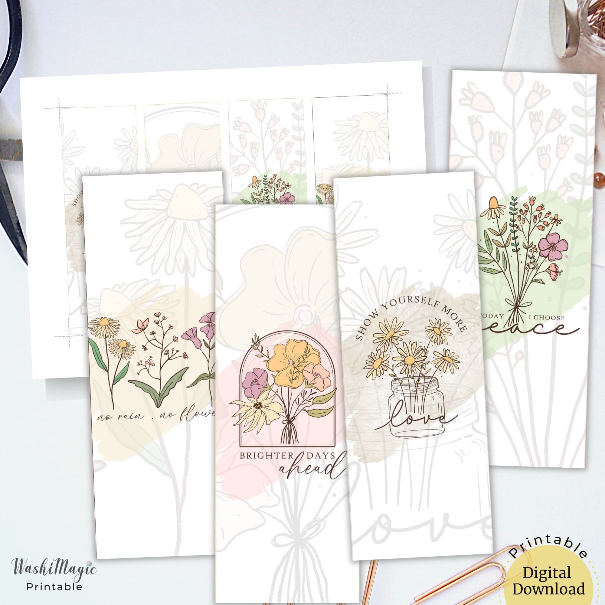 Vintage Flower Bookmarks Printable Set of 4 | Pastel Printables ...