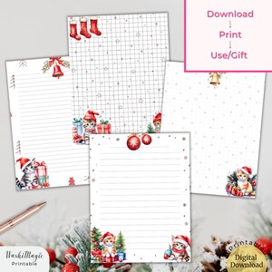 Christmas Gift & Cat Notebook Paper, Letter Writing Paper, Printable ...