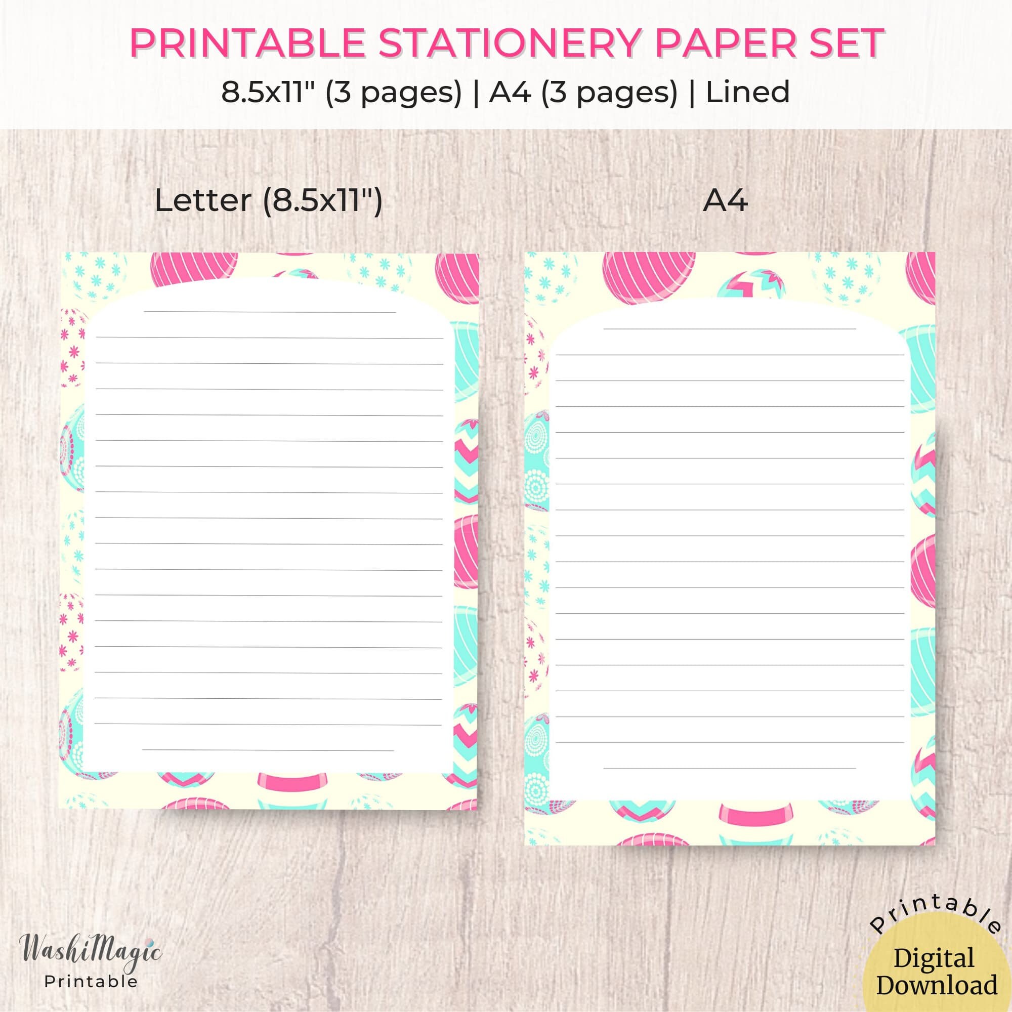 Colorful Easter Eggs Printable Stationery Paper, Lined Unlined Grid ...