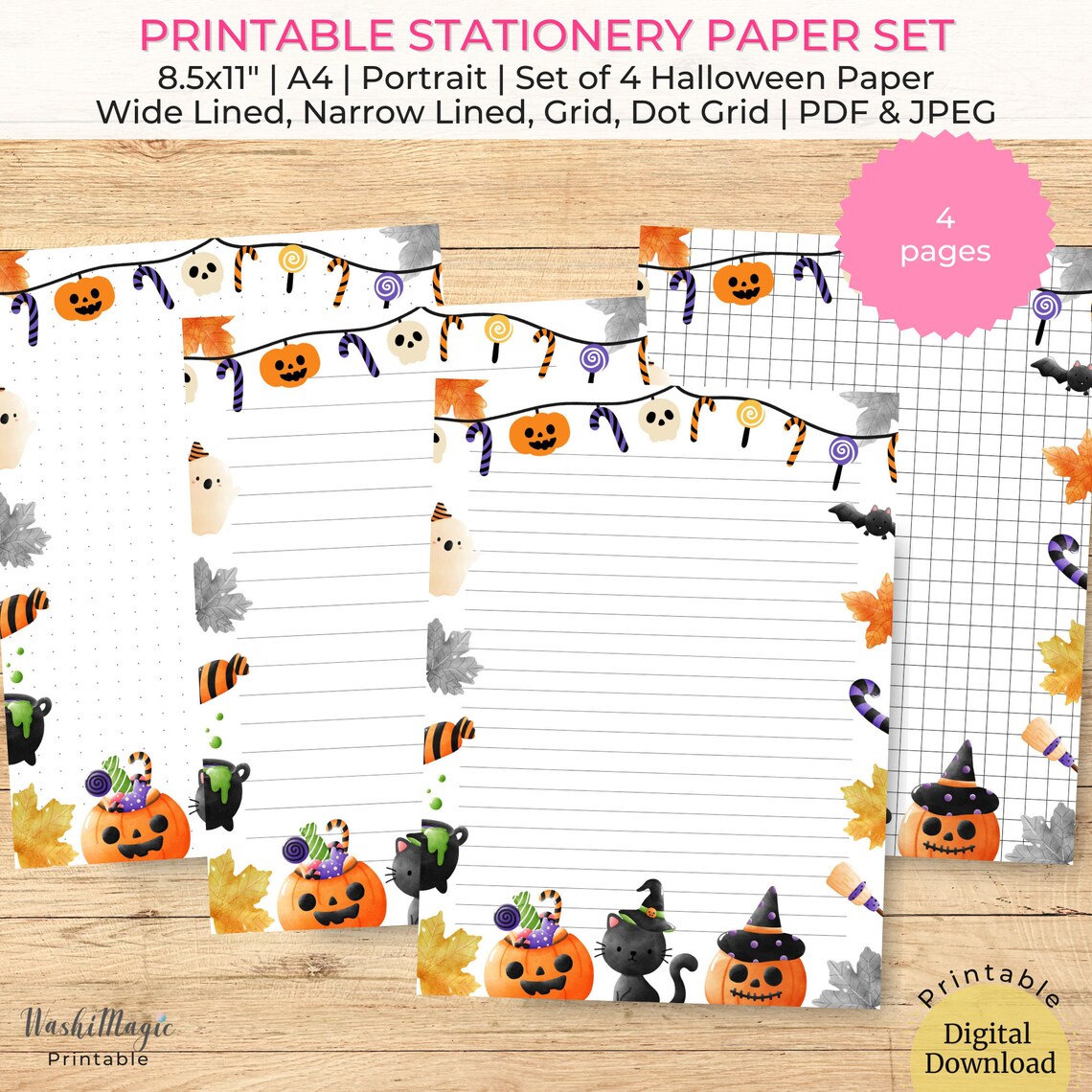 Printable Stationery Paper Halloween Lined Paper for Note-taking ...