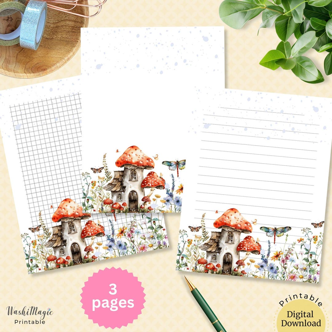 Mushroom House Wildflower Printable Stationery Notebook Paper Set ...