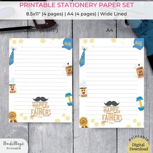Happy Father's Day Stationery Paper Set Printable, Blue Cap Themed ...