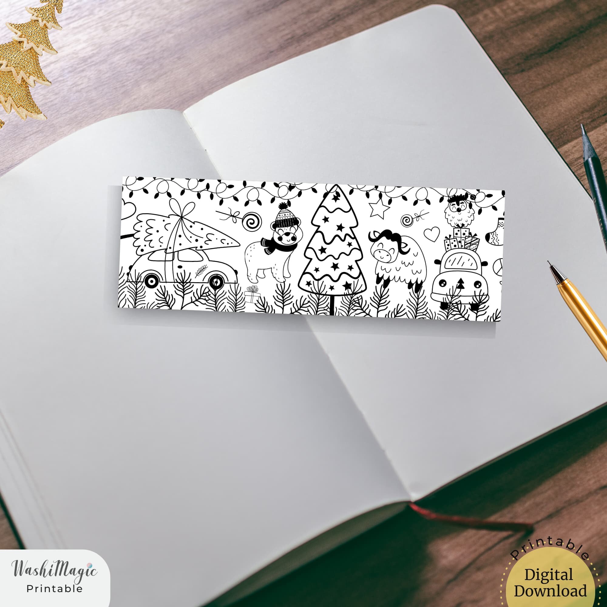 Christmas Truck Coloring Printable Bookmarks Set of 4 for Kids, Fun ...