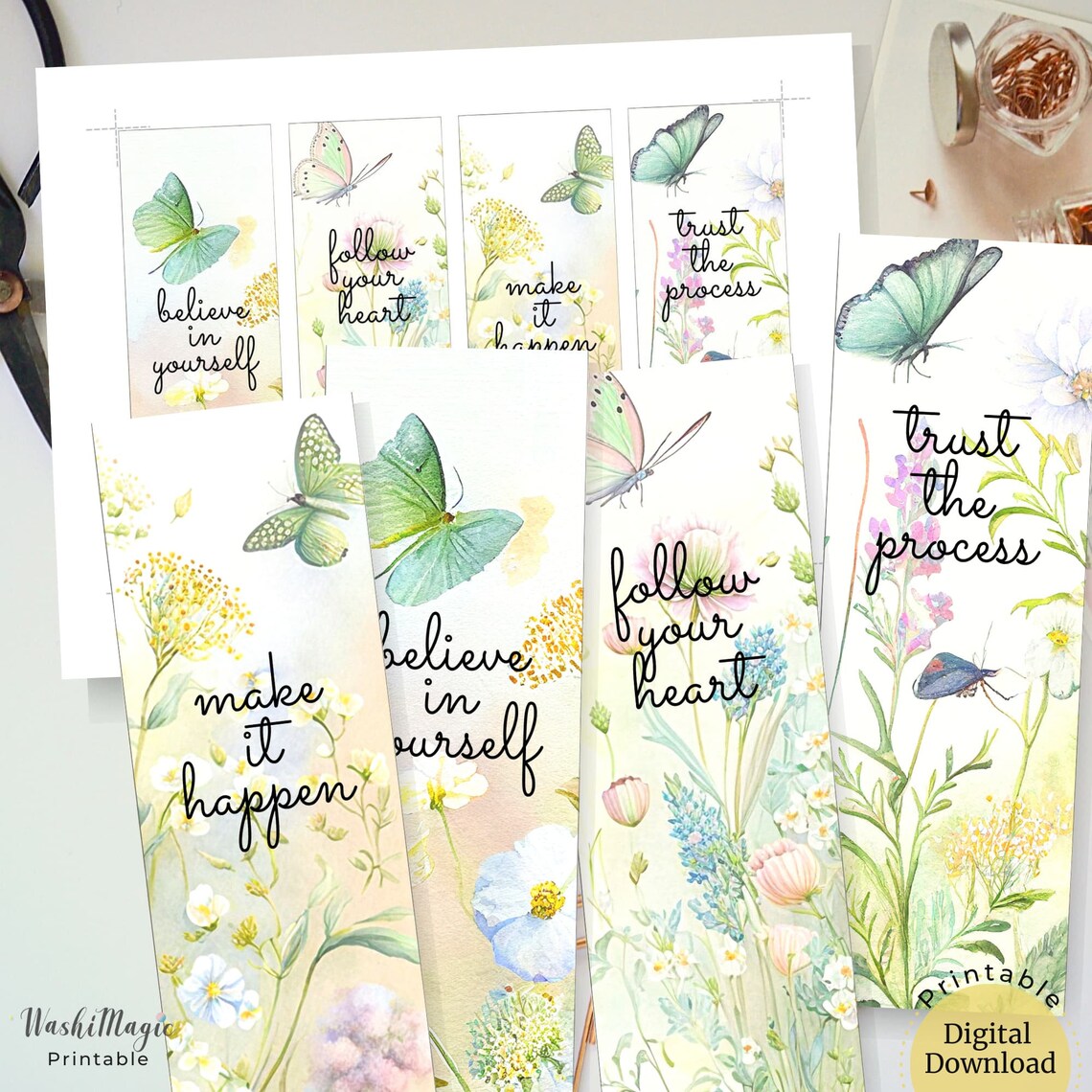 Bookmark Butterfly Printable Bookmark Set of 4, Pastel Bookmarks ...
