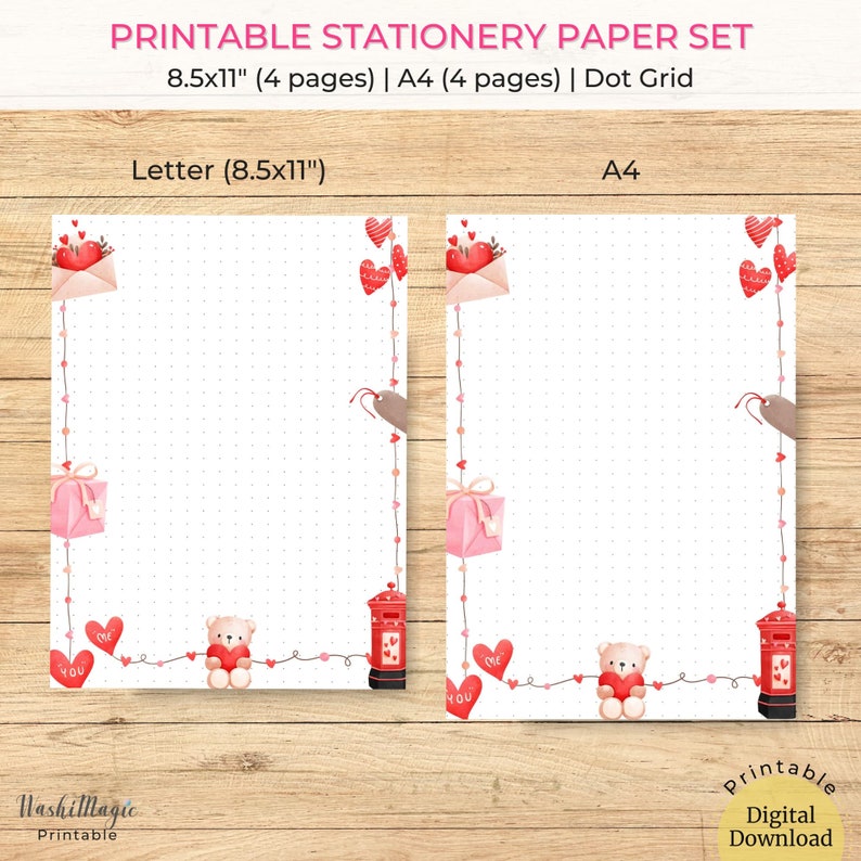 Valentine's Day Love Letter Notebook Paper, Set of 4 Cute Letter Set ...