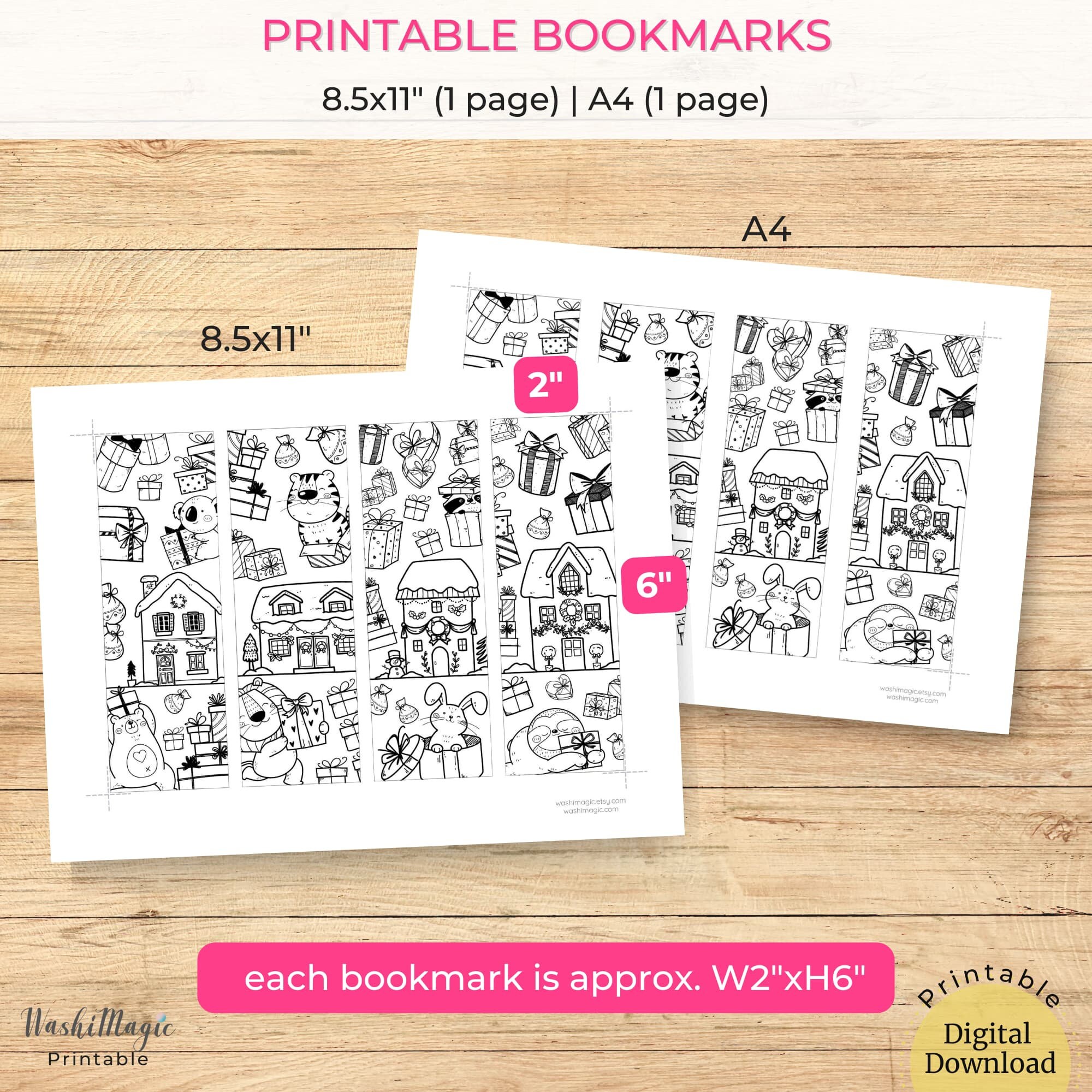 Christmas Themed Coloring Bookmarks for Kids Set of 4, Happy Animal ...