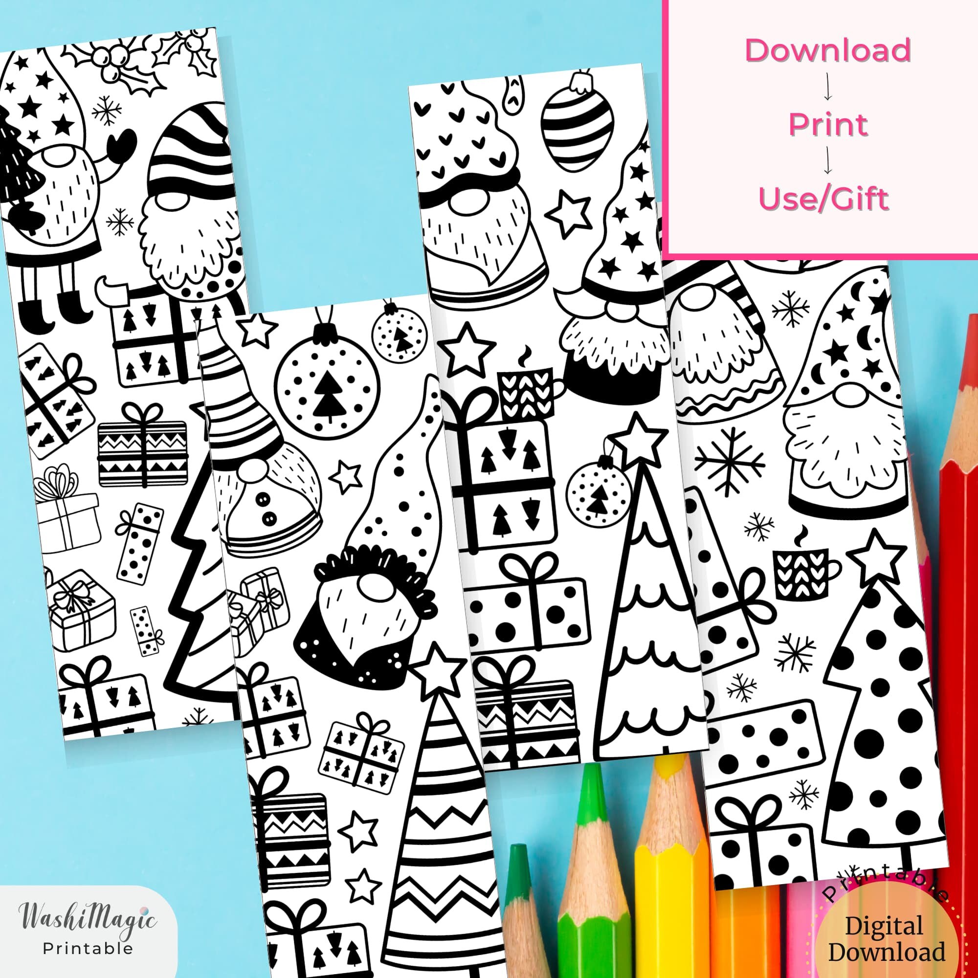 Christmas Gnome Coloring Bookmarks Set of 4, Kawaii Bookmarks Printable ...