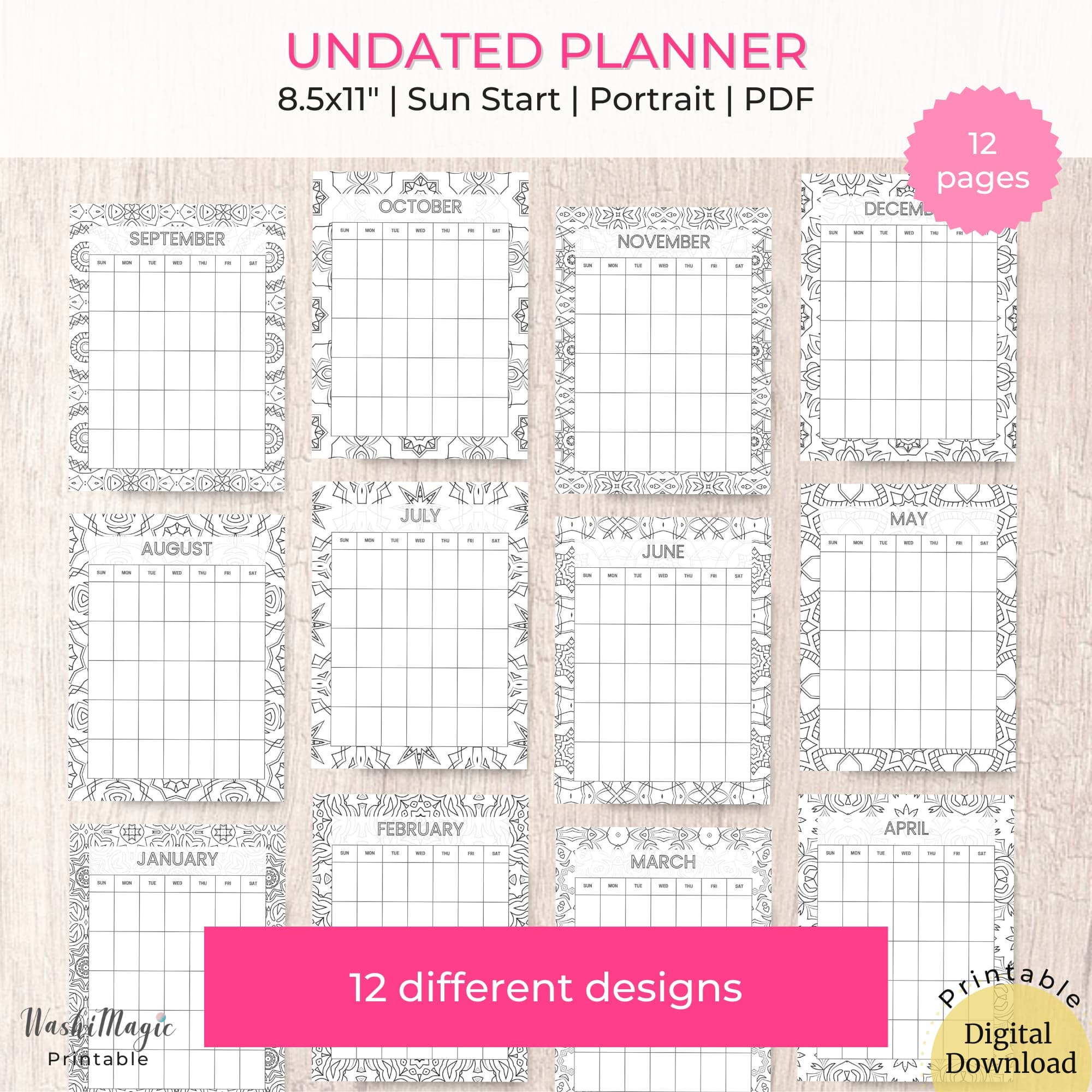 Magical Mandala Coloring Page Planner Printable, Undated Planner Weekly ...