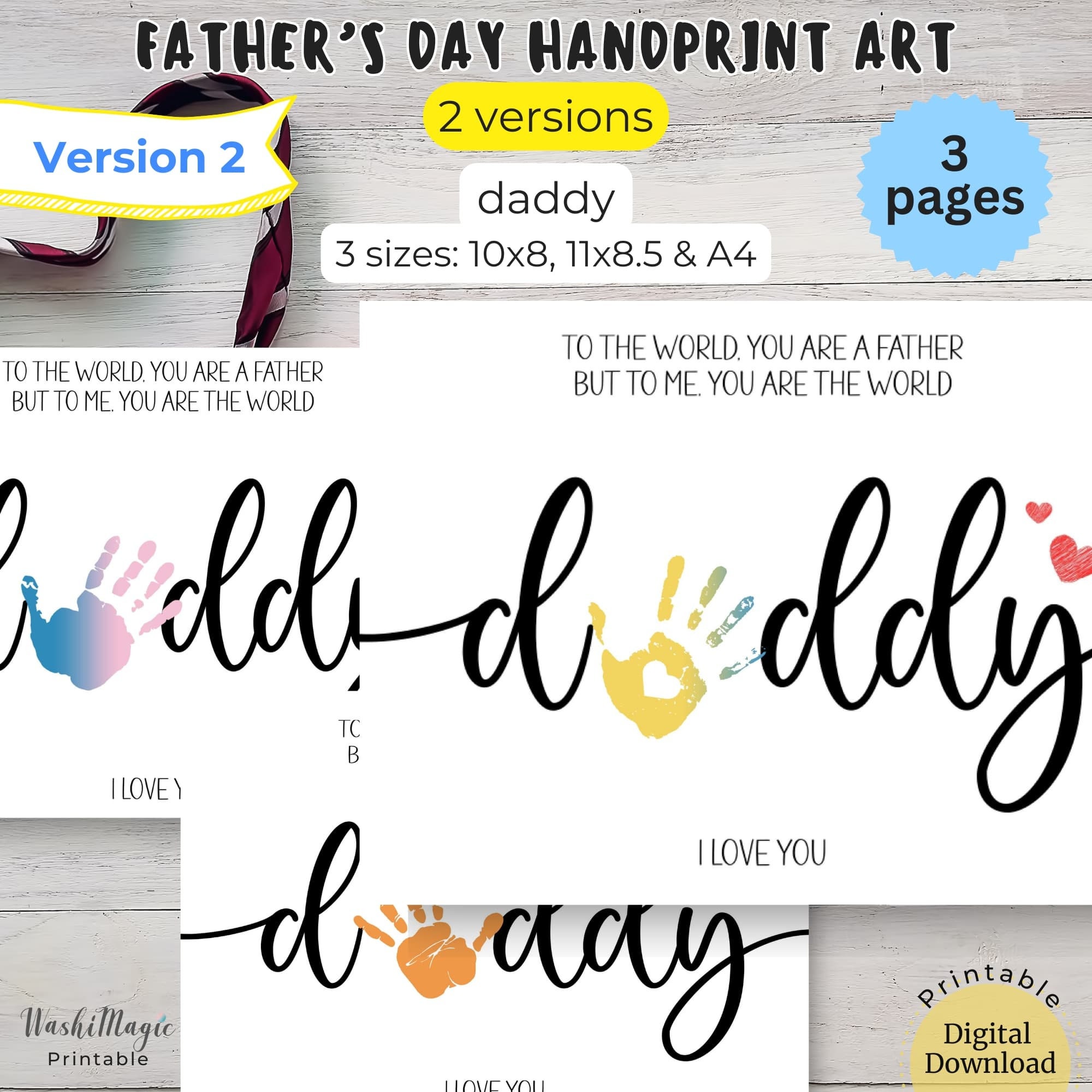 Father's Day Handprint Art Printable for Kids, DIY Dad Handprint Crafts ...