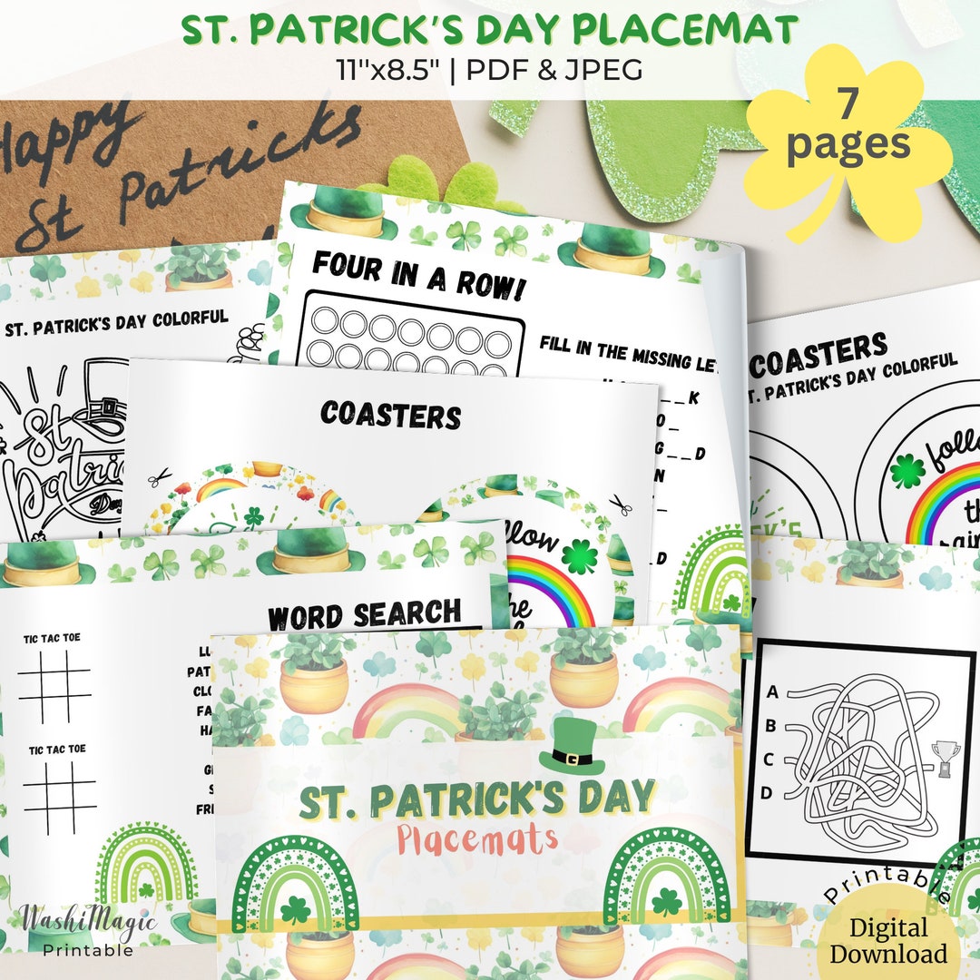 Rainbow-themed Printable St. Patrick's Day Placemat Activities Coloring ...