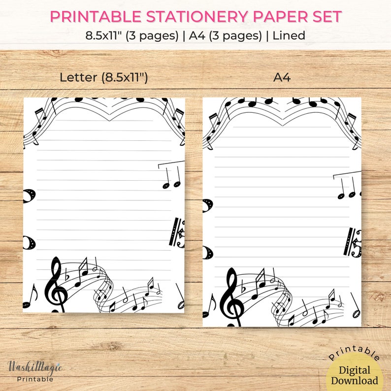 Music Notes Stationery Journal Pages Printable, To-do List Printable ...