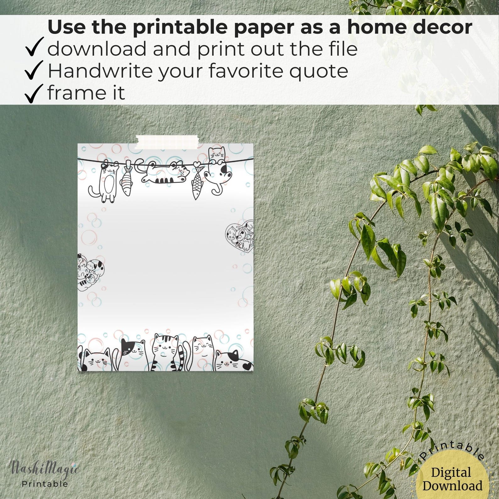 Cute Cats Black & White Coloring Stationery Paper Set Printable to Do ...