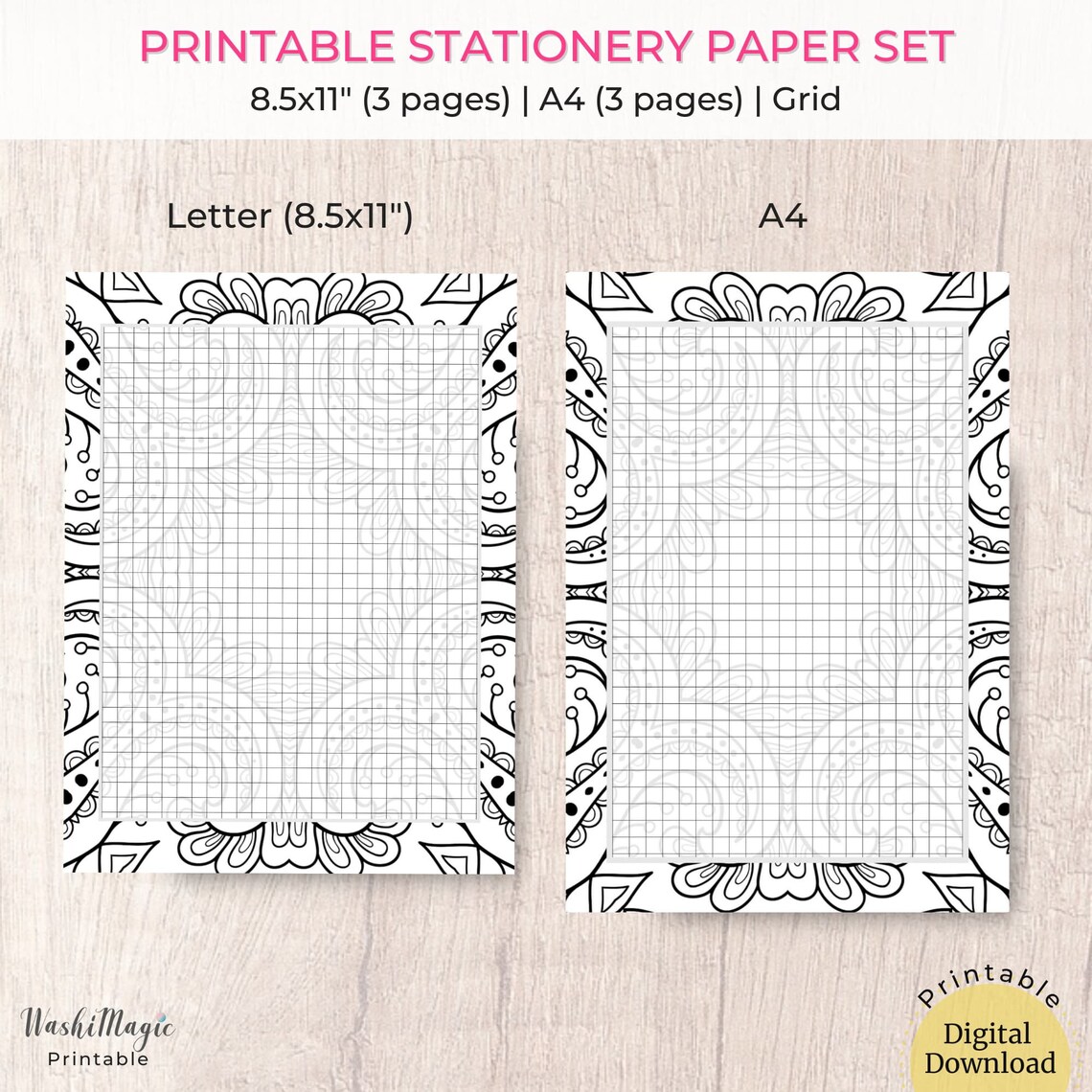 Mystical Mandala Printable Stationery Paper Coloring Set, Letter ...