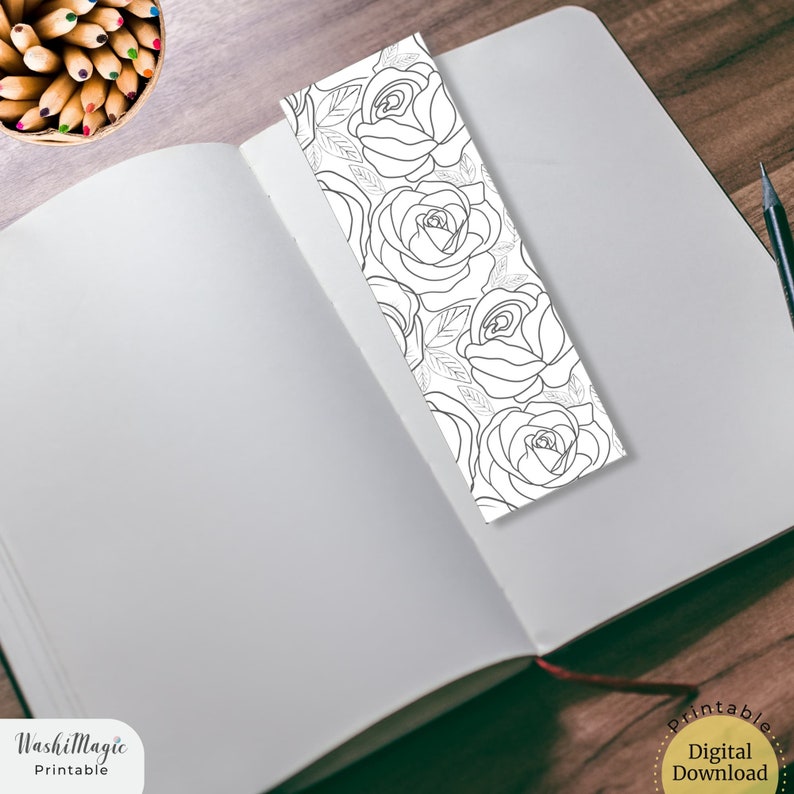 Printable Bookmarks Set of 4 Black & White Coloring Floral Leaves ...