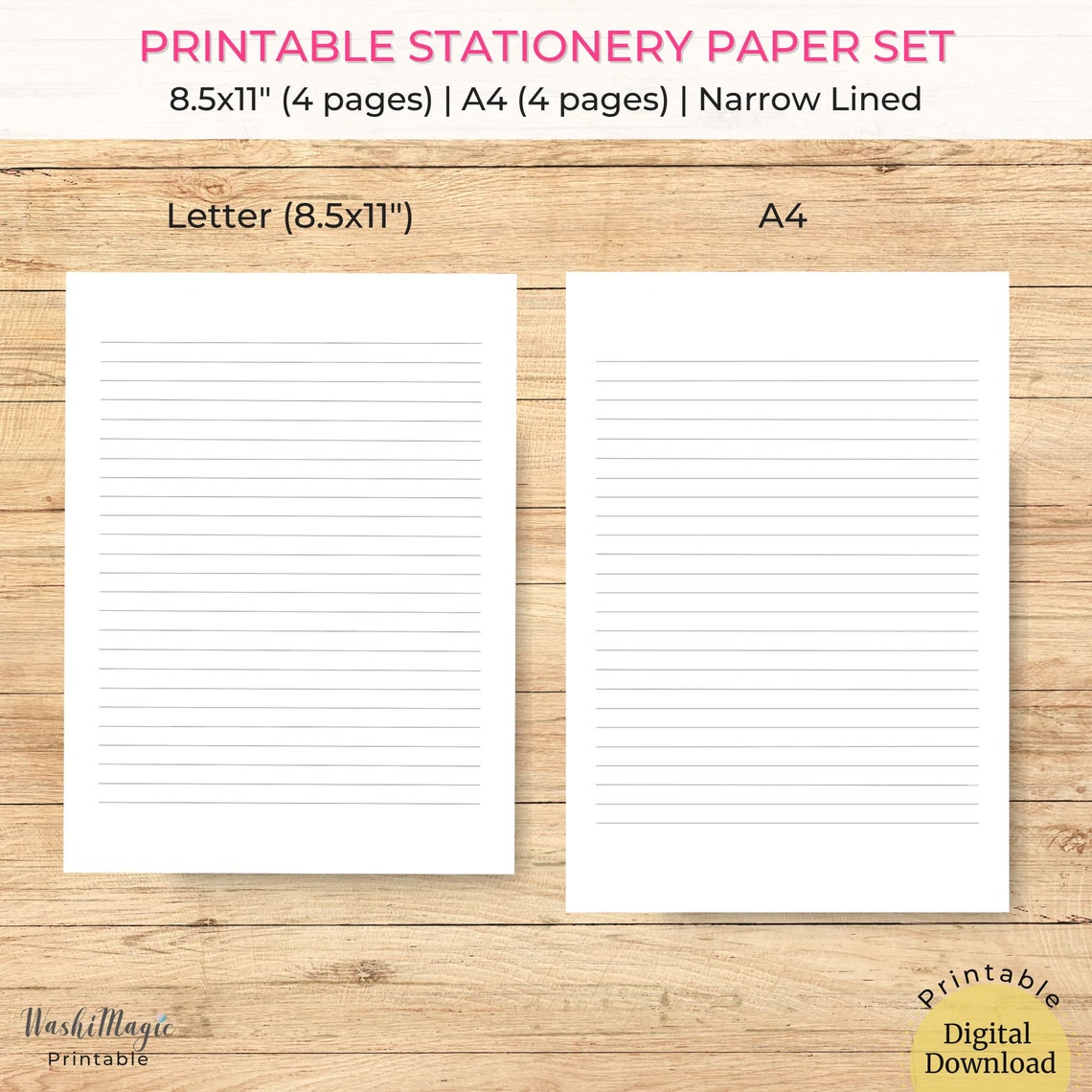 Set of 4 Printable Stationery Paper Plain Lined Template for - Etsy