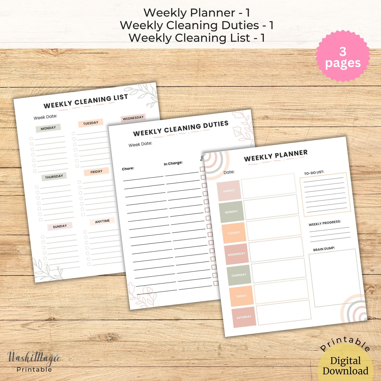 Cleaning Planner Printable Pastel Boho, Weekly Cleaning Schedule ...