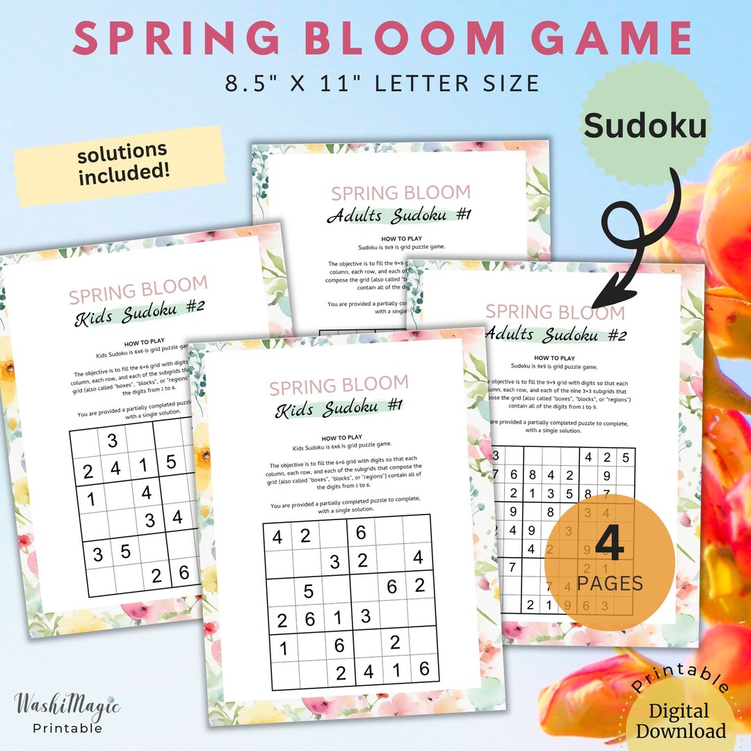 Sudoku Game Printable: Kids & Adults, Family Game Night, Classroom ...