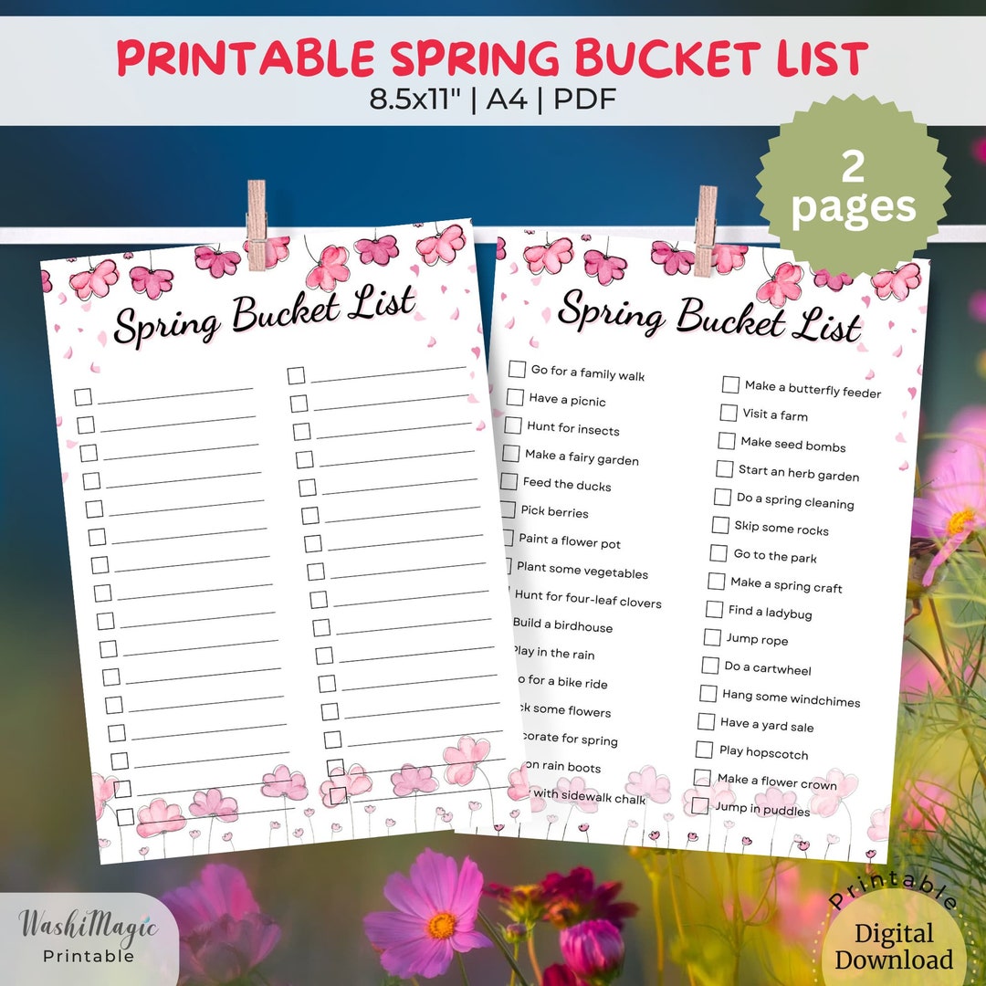 Printable Spring Bucket List, Fun Ideas for the Spring Season, Spring ...