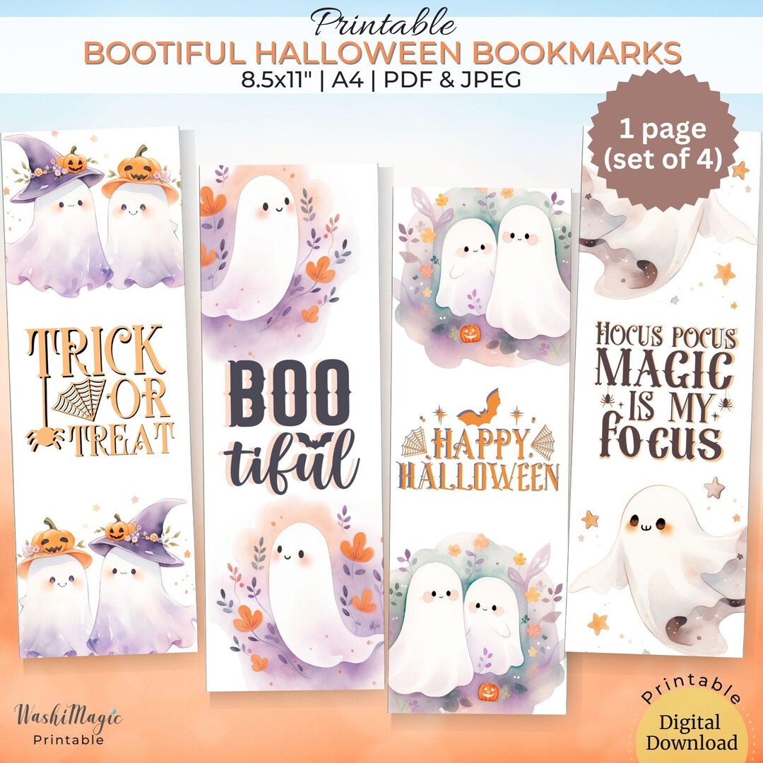 Halloween Ghost Bookmarks Printable Set (digital Download) - Etsy