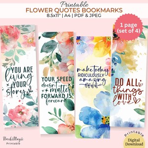 Watercolor Flower Bookmark Set: Uplifting Quote Prints (PDF & JPEG) - Etsy