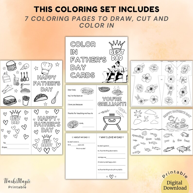 Father's Day Coloring Craft DIY Greeting Card Set, All About My Dad ...