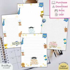 Happy Father's Day Stationery Paper Set Printable, Blue Cap Themed ...