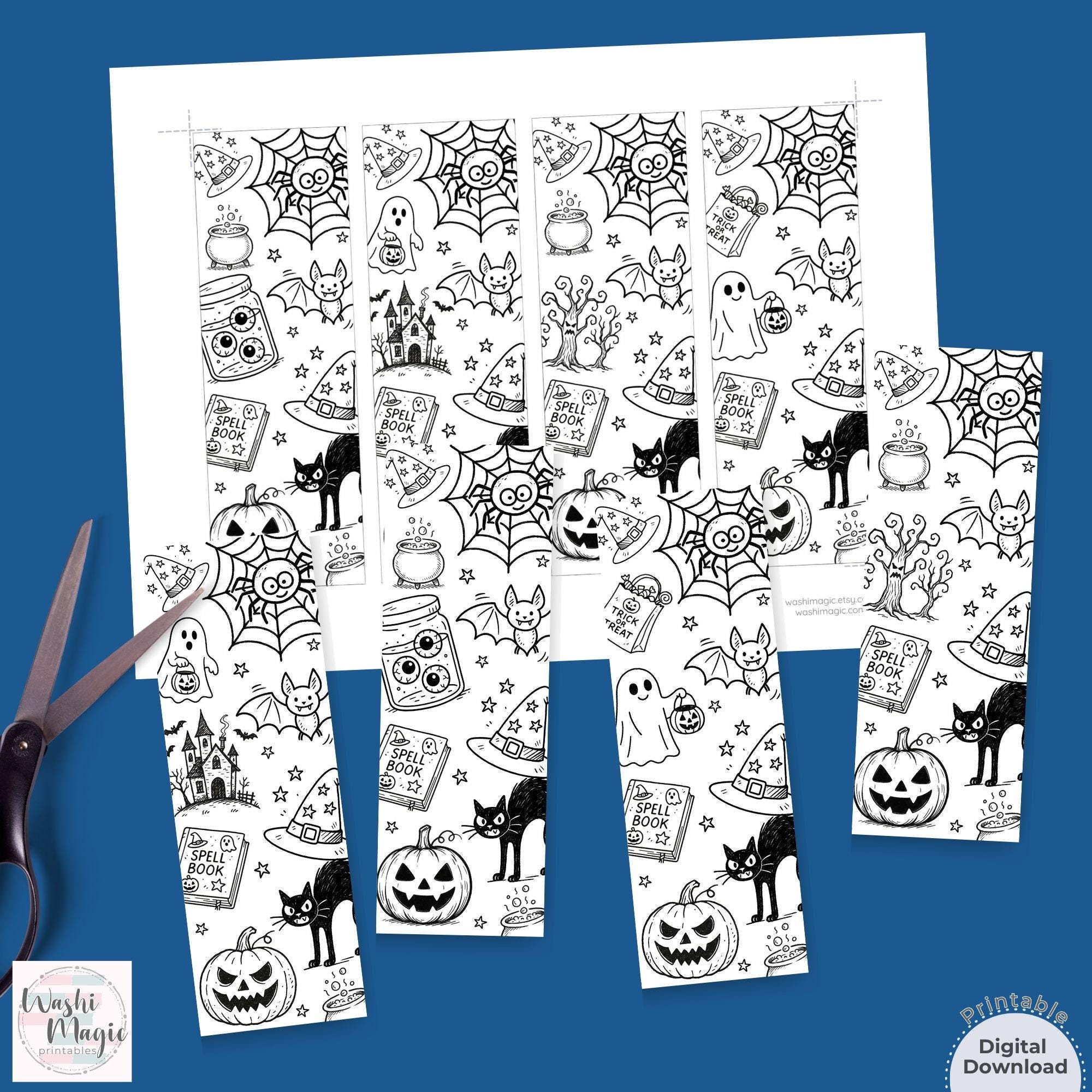 Halloween Coloring Bookmarks Printable Set of 4: Fun Black Cat Pumpkin ...
