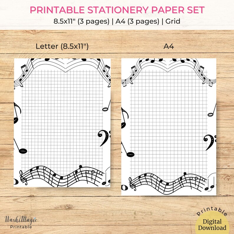 Music Notes Stationery Journal Pages Printable, To-do List Printable ...