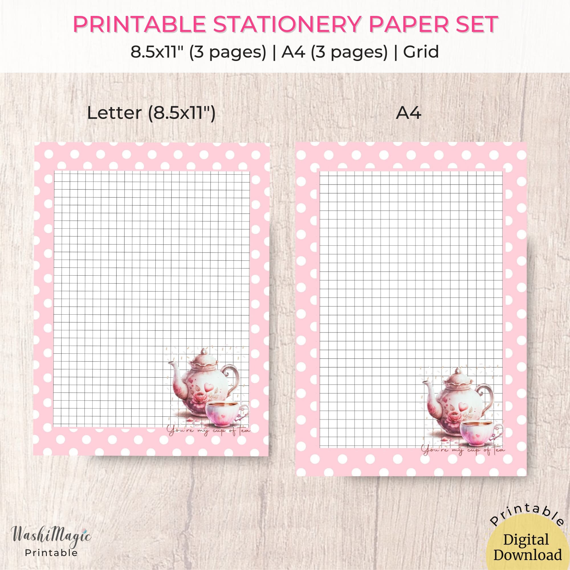 Lovely Pink Feminine Design Printable Stationery Paper Set, Lined ...