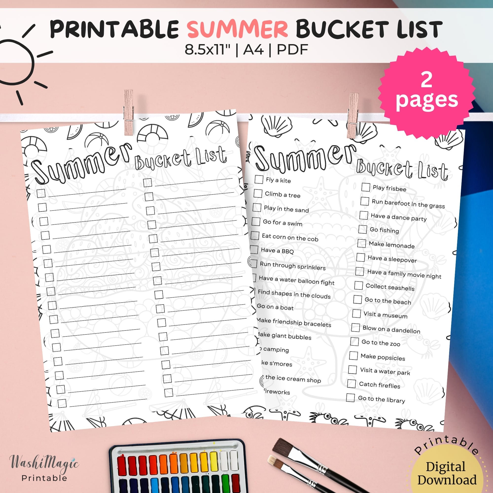 Coloring Sheets Summer Bucket List Printable, Kids Fun Adventures ...