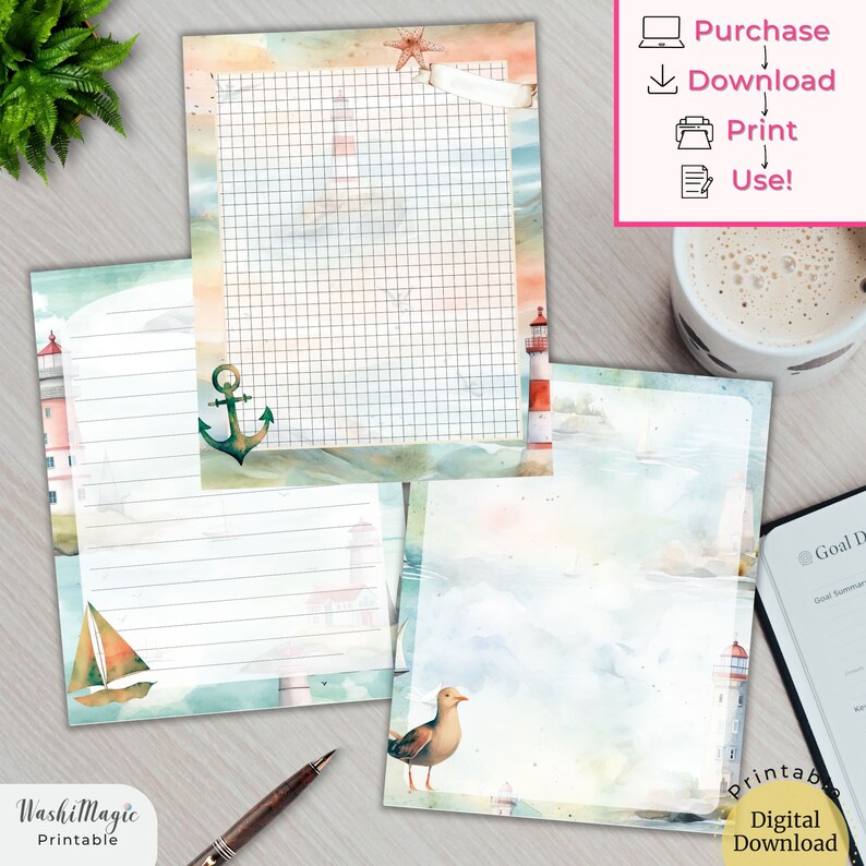 Seaside Watercolor Stationery Set: Coastal Paper Collection Writing ...