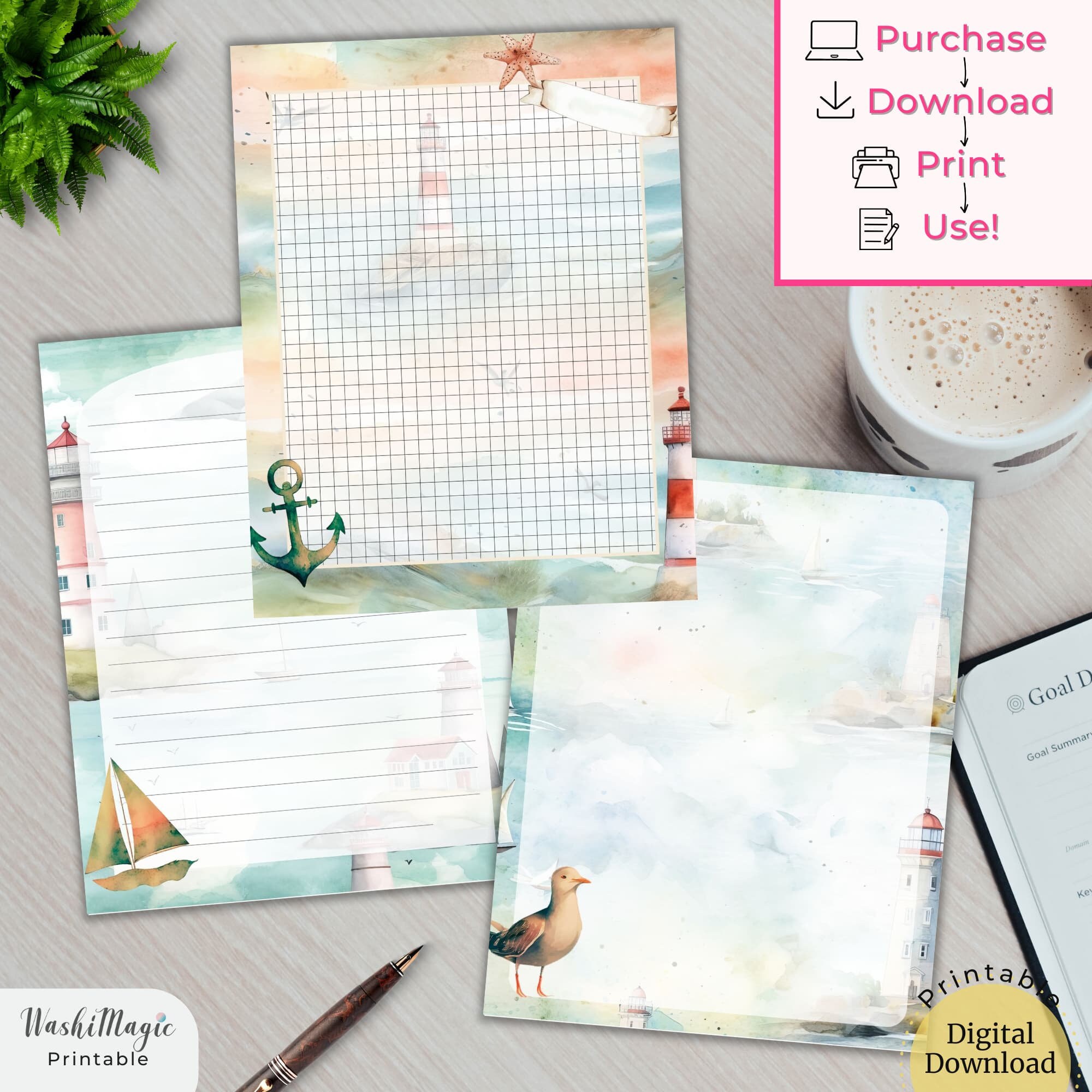 Seaside Watercolor Stationery Set: Coastal Paper Collection Writing ...