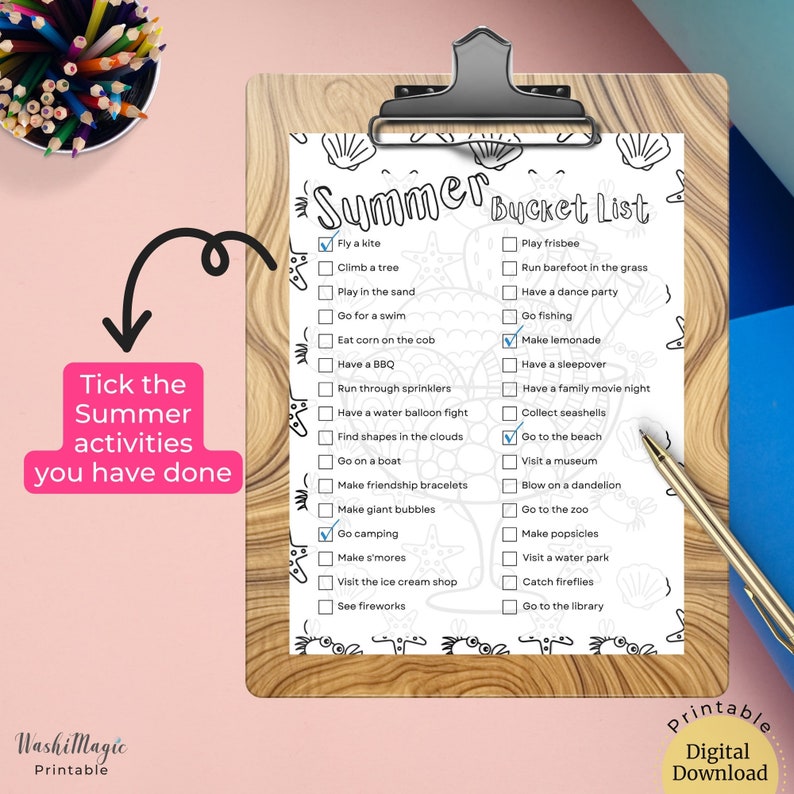 Coloring Sheets Summer Bucket List Printable, Kids Fun Adventures ...