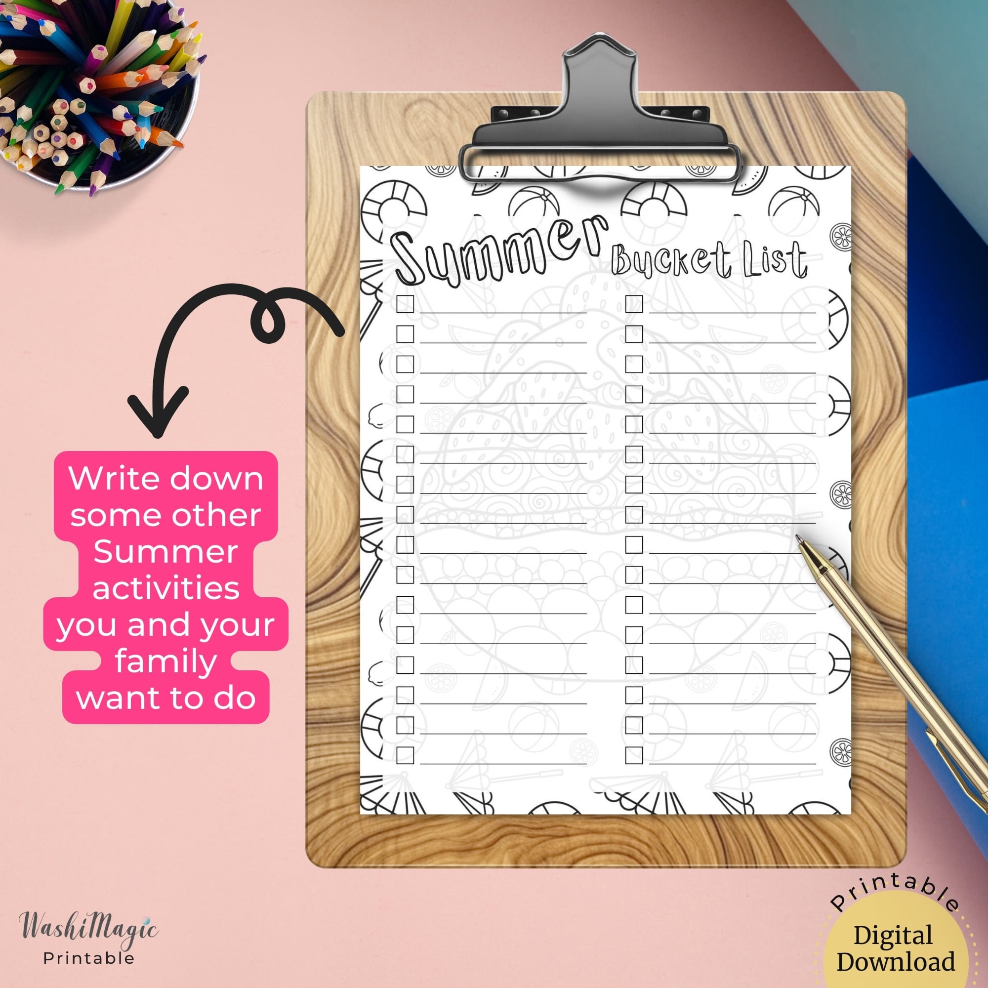 Coloring Sheets Summer Bucket List Printable, Kids Fun Adventures ...