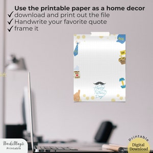 Happy Father's Day Stationery Paper Set Printable, Blue Cap Themed ...