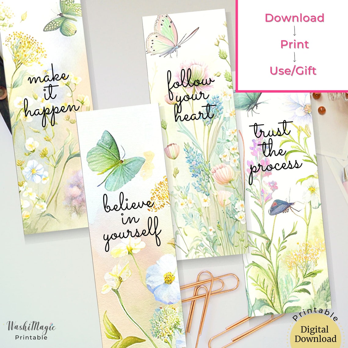 Bookmark Butterfly Printable Bookmark Set of 4, Pastel Bookmarks ...
