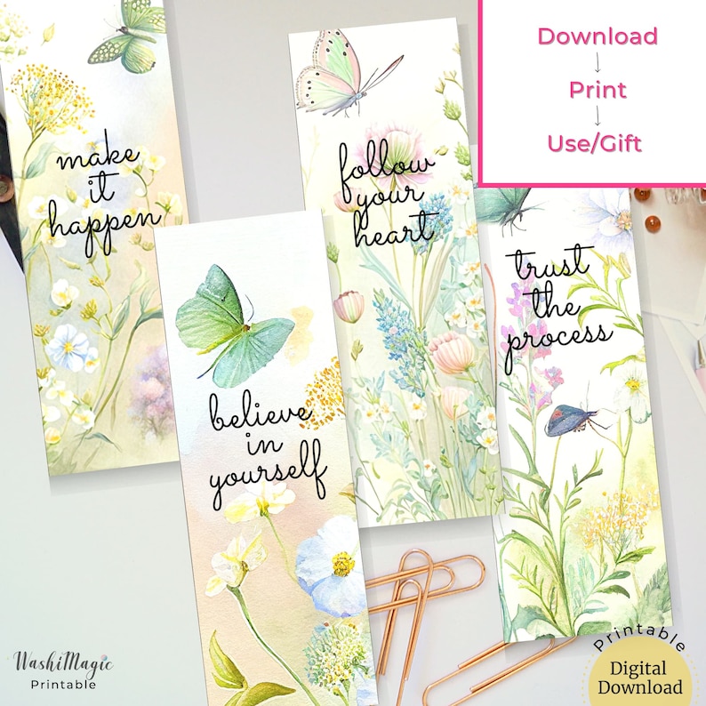 Bookmark Butterfly Printable Bookmark Set of 4, Pastel Bookmarks ...