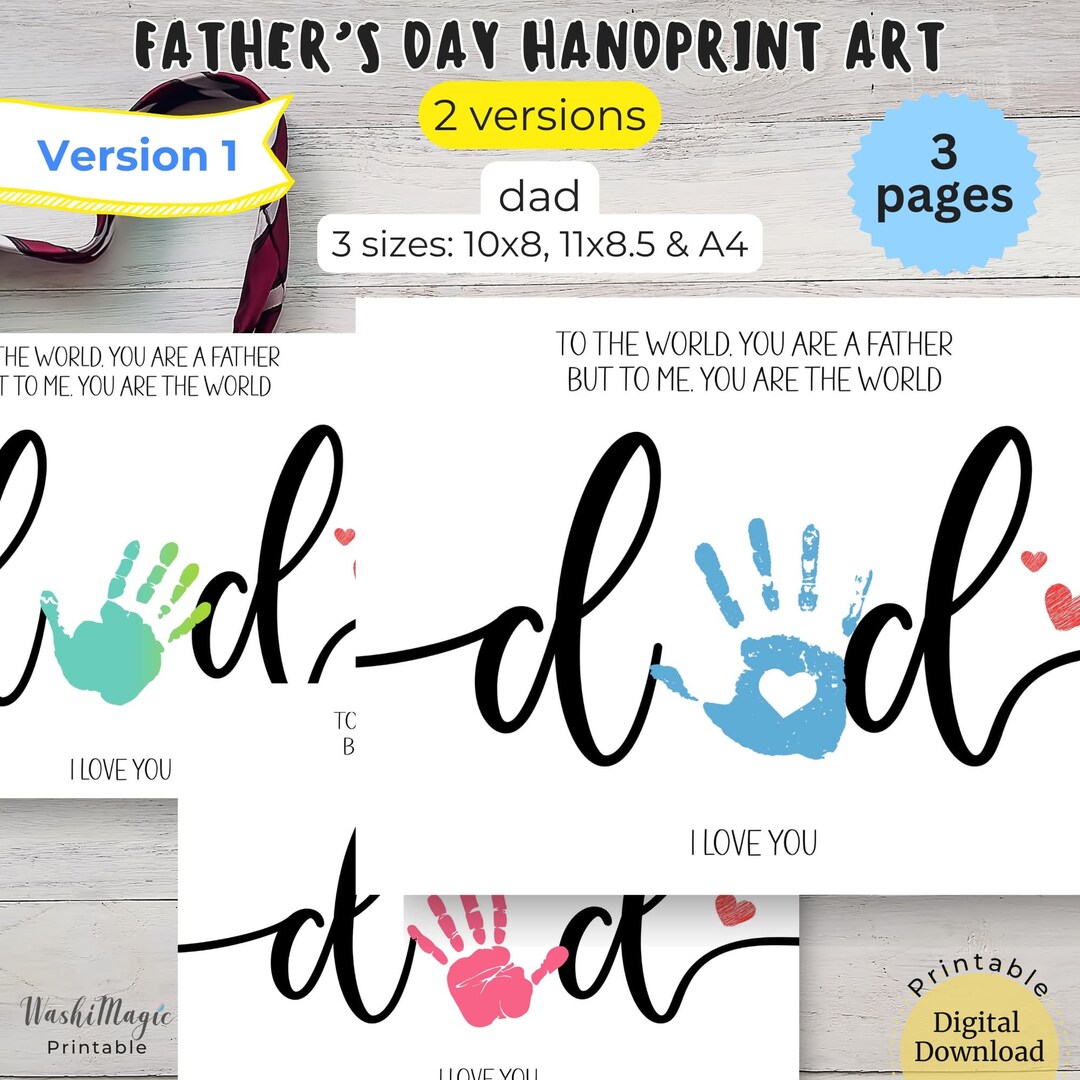 Father's Day Handprint Art Printable for Kids, DIY Dad Handprint Crafts ...
