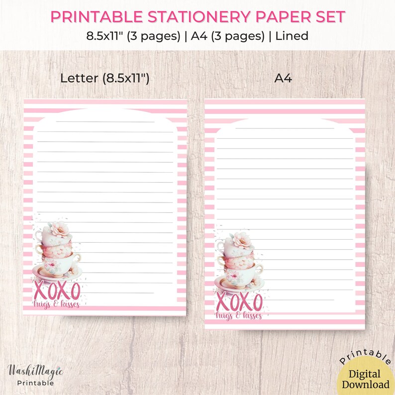 Lovely Pink Feminine Design Printable Stationery Paper Set, Lined ...