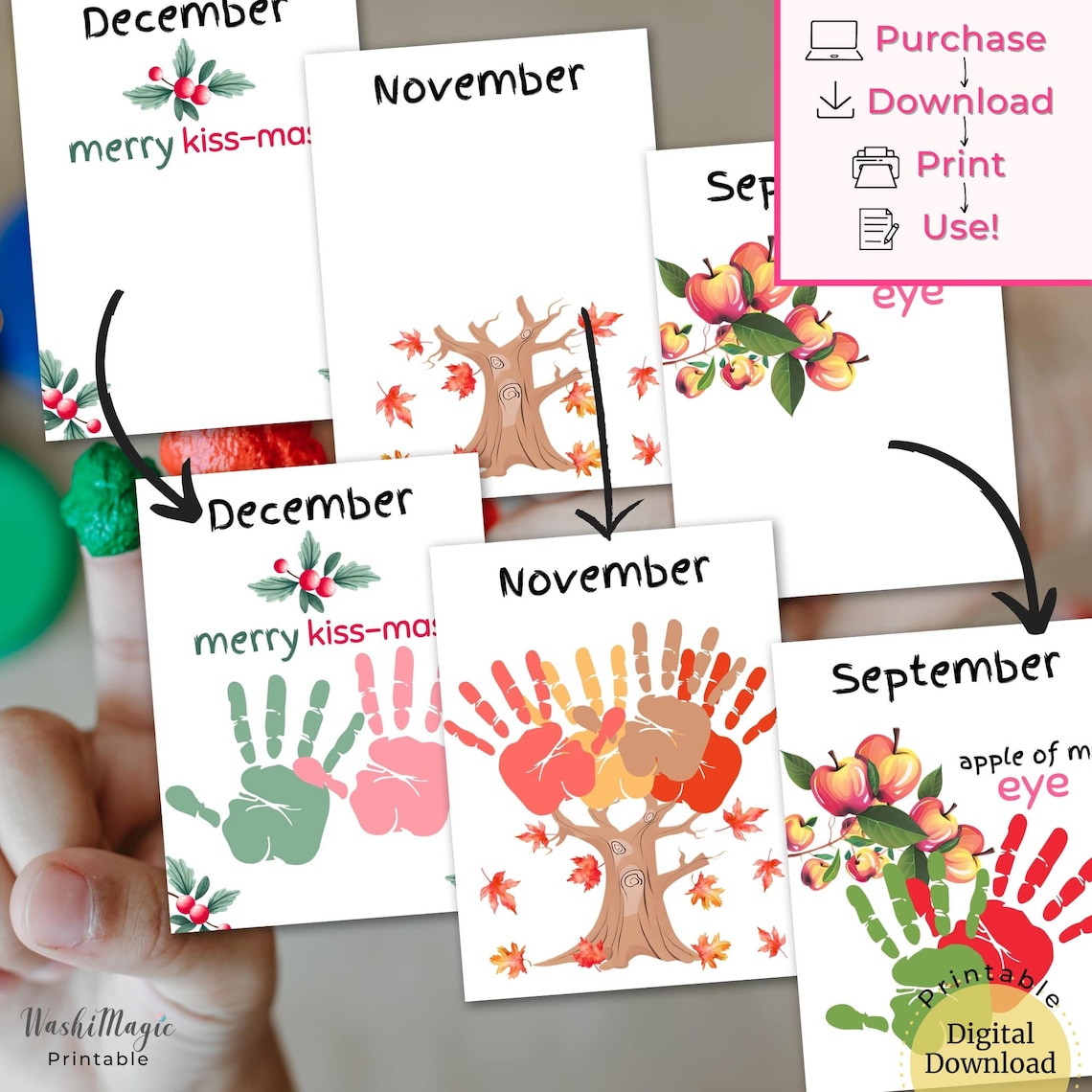 Printable Handprint Memory Book 12 Months Handprint Art for Kids, DIY ...