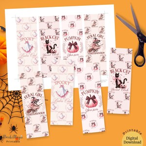 Pastel Pink Halloween Bookmarks Set Printable, Cute Spooky Halloween ...
