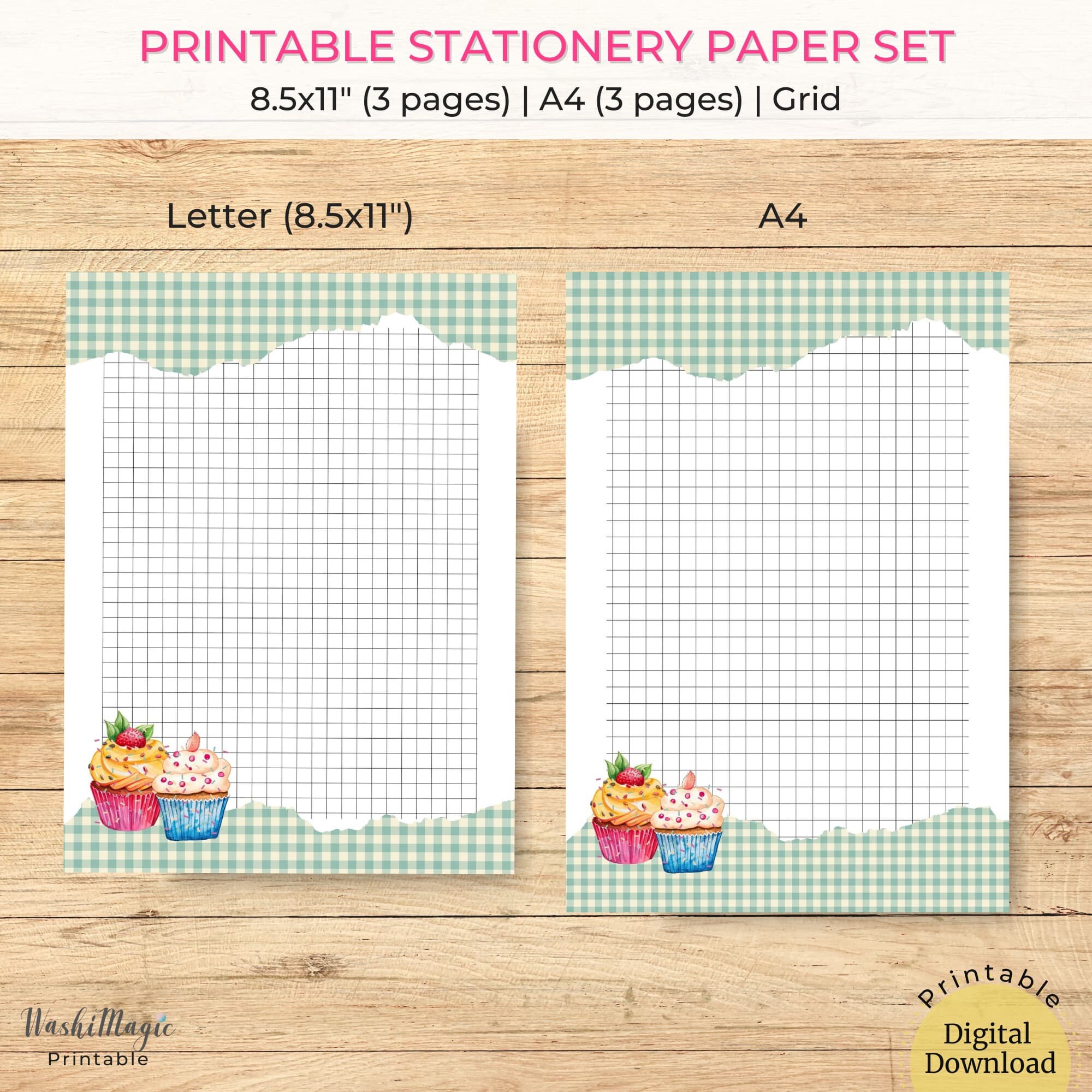 Cupcake Stationery Set Printable Paper-perfect for Sweet Notes and ...