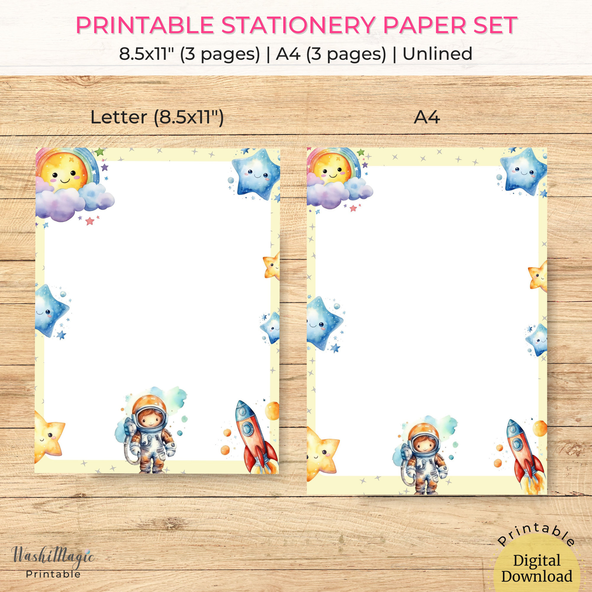 Colorful Space Rocket Ship Notebook Paper Printable, Grid Paper, Kawaii ...