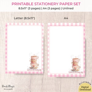 Lovely Pink Feminine Design Printable Stationery Paper Set, Lined ...