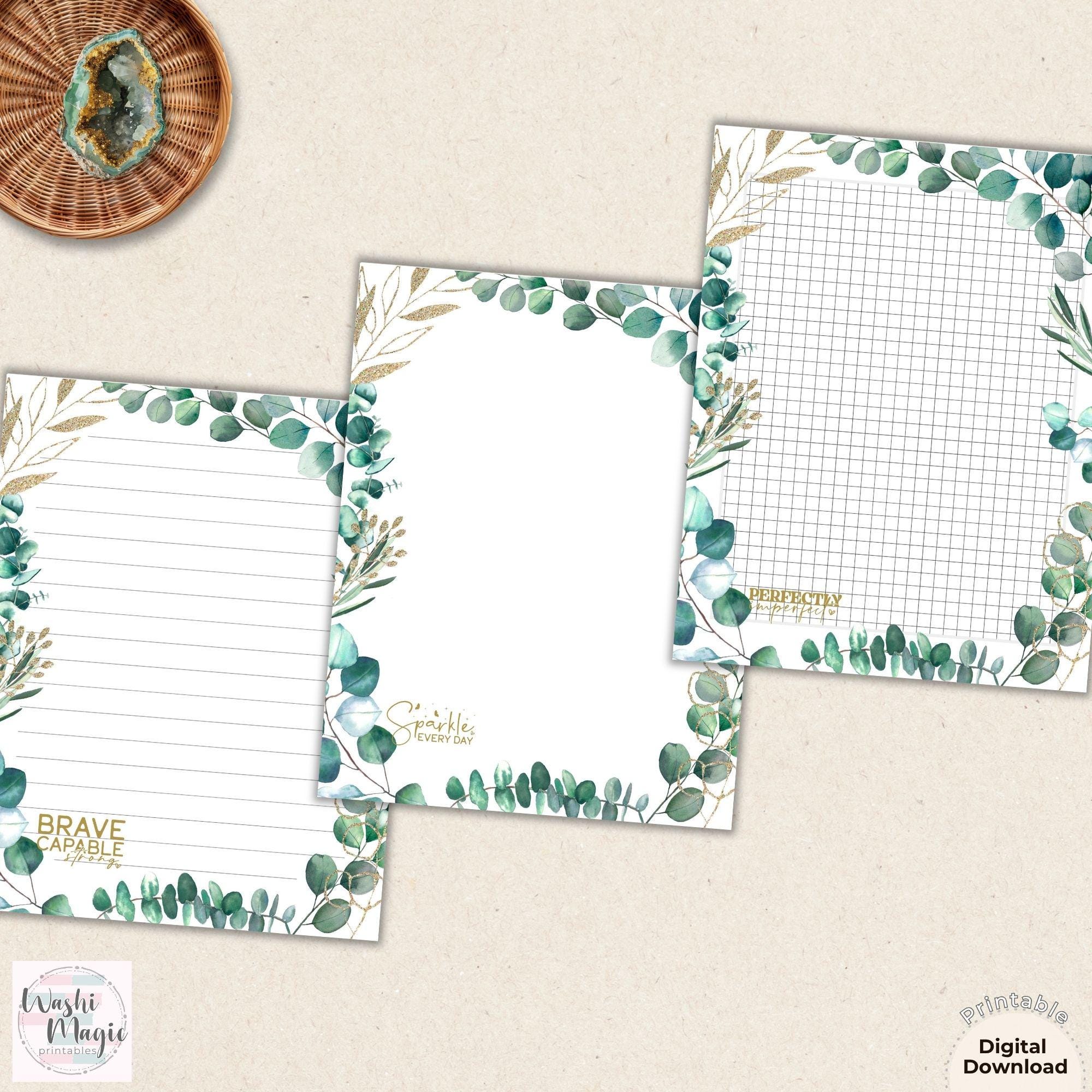 Glitter Gold Green Leaves Printable Stationery Set: Snail Mail Letter ...
