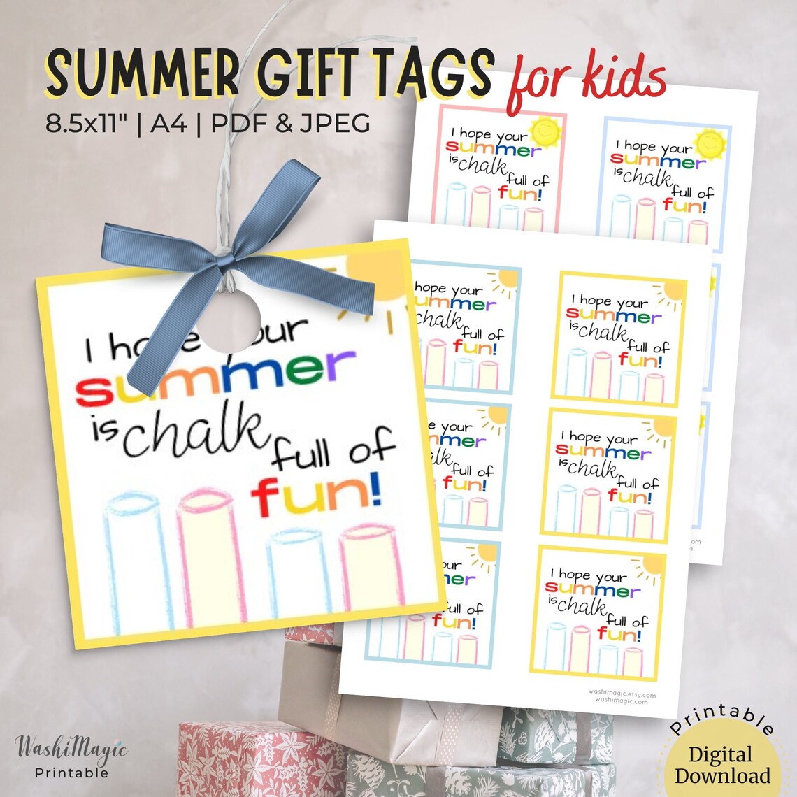 Printable Summer Gift Tags for Kids, Sunny Cute Gift Tag Set, Printable ...