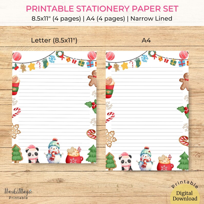 Christmas Snowman Stationery Paper: Printable Lined Set Holiday Note ...