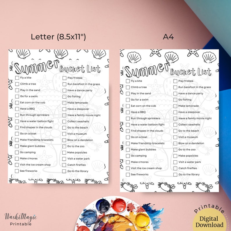 Coloring Sheets Summer Bucket List Printable, Kids Fun Adventures ...